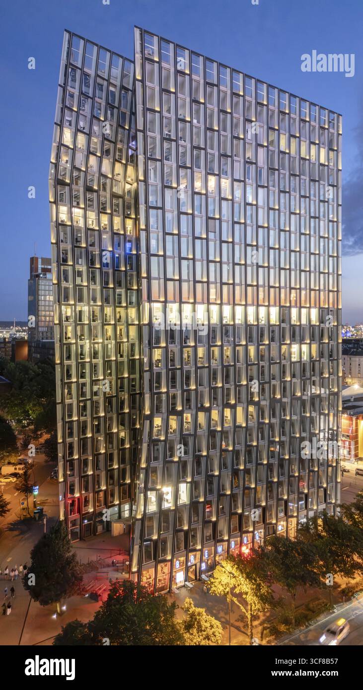 Aerial view Dancing Towers at Blue Hour with Reeperbahn, St. Pauli ...