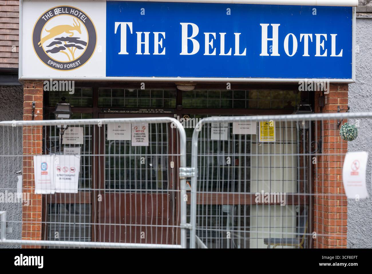 Epping Essex 21 Aug 2025 The Bell Hotel Epping, after a temporary High Court injuction for the ...