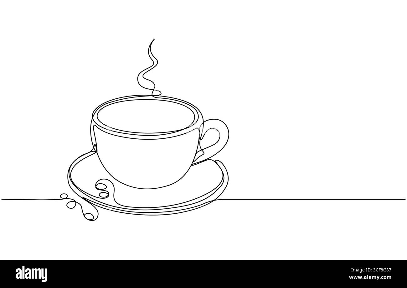 One line Coffee cup, Coffee cup continuous line sketch tea icon cafe ...