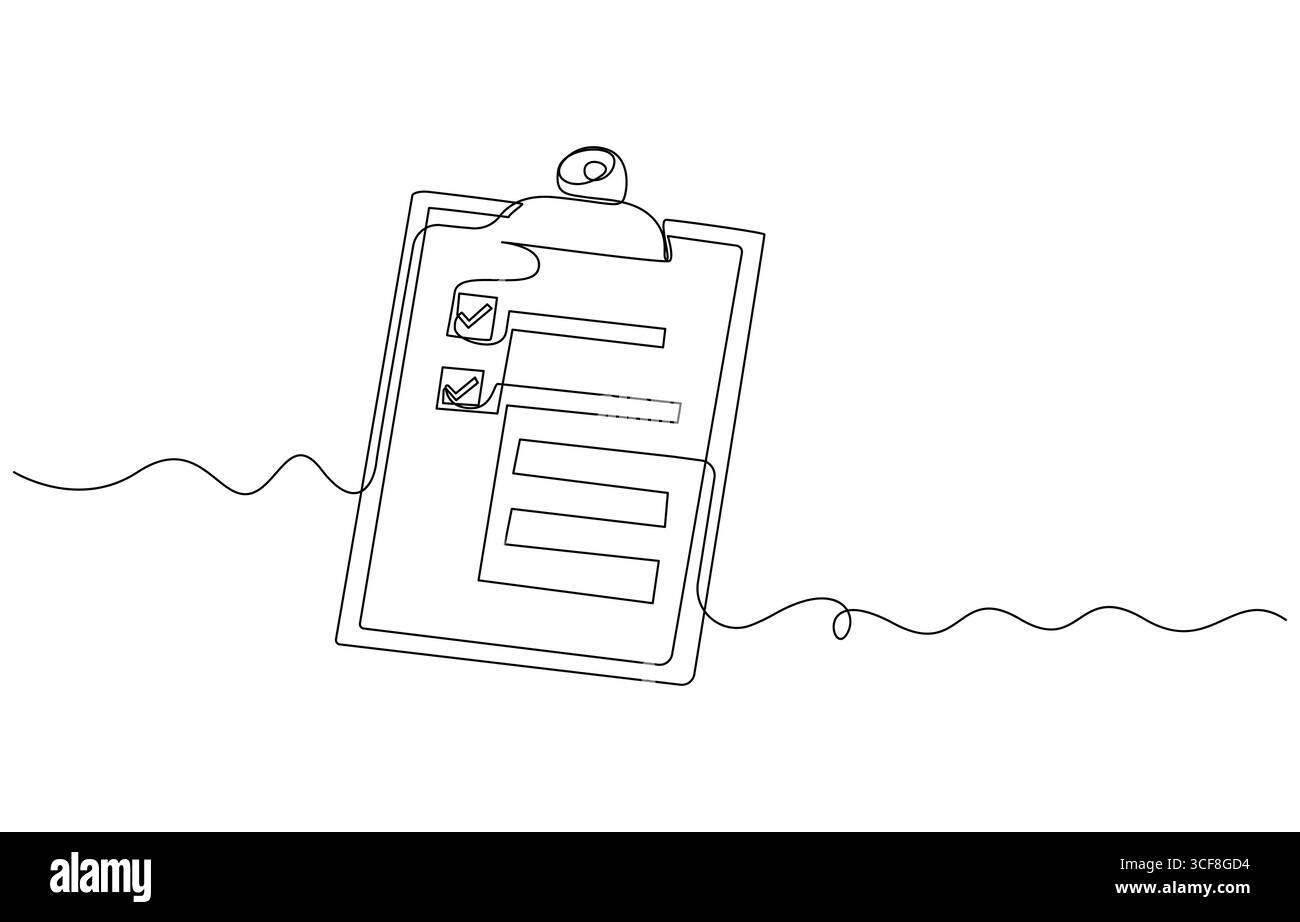 clipboard checklist single line art, Continuous one line art drawing of clipboard with a ...