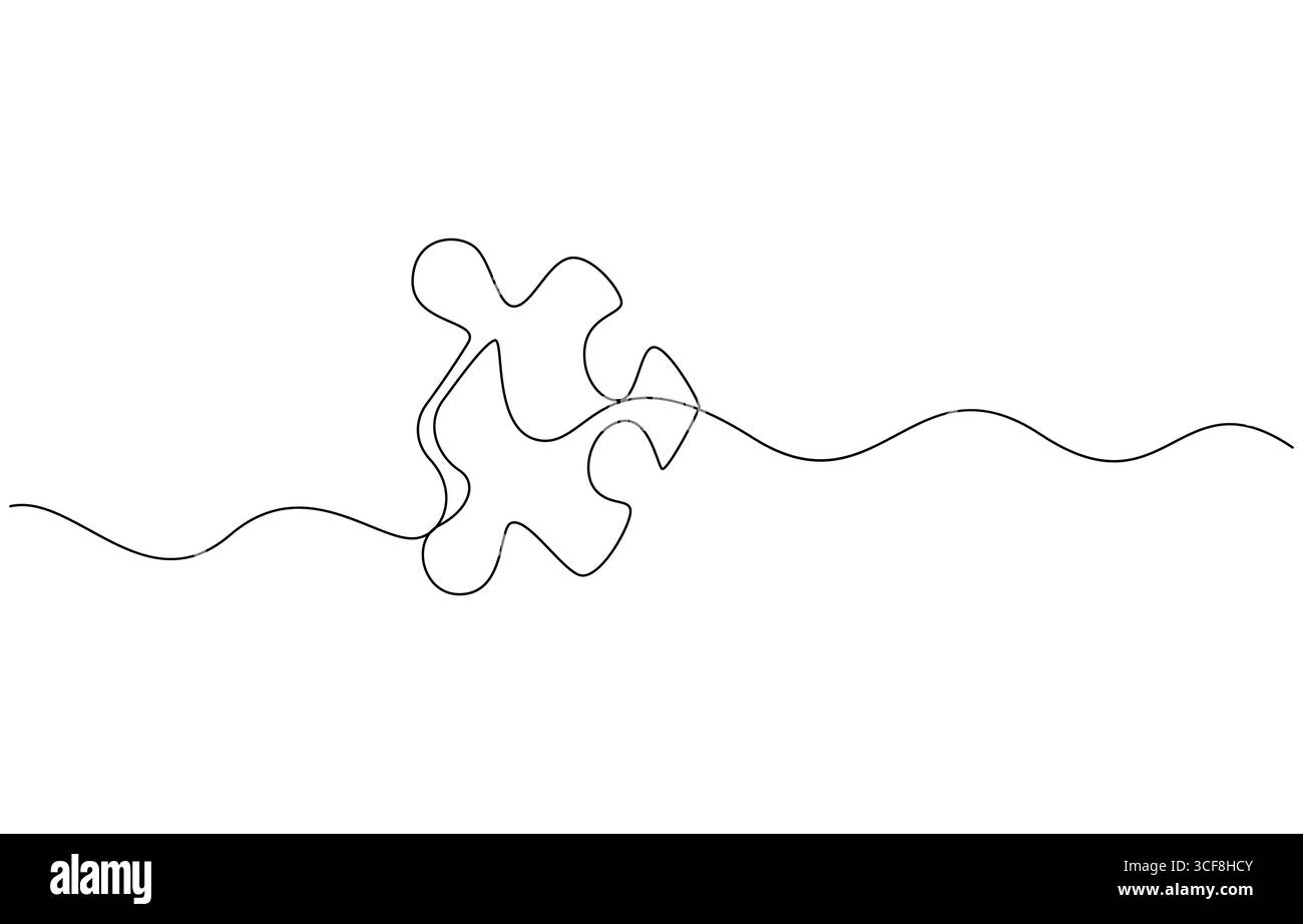 Two connected puzzles line art Black and White Stock Photos & Images ...