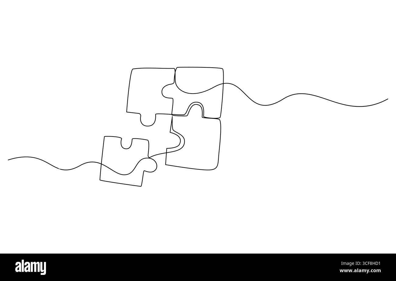 two puzzle pieces single line art, Two connected puzzles line art ...