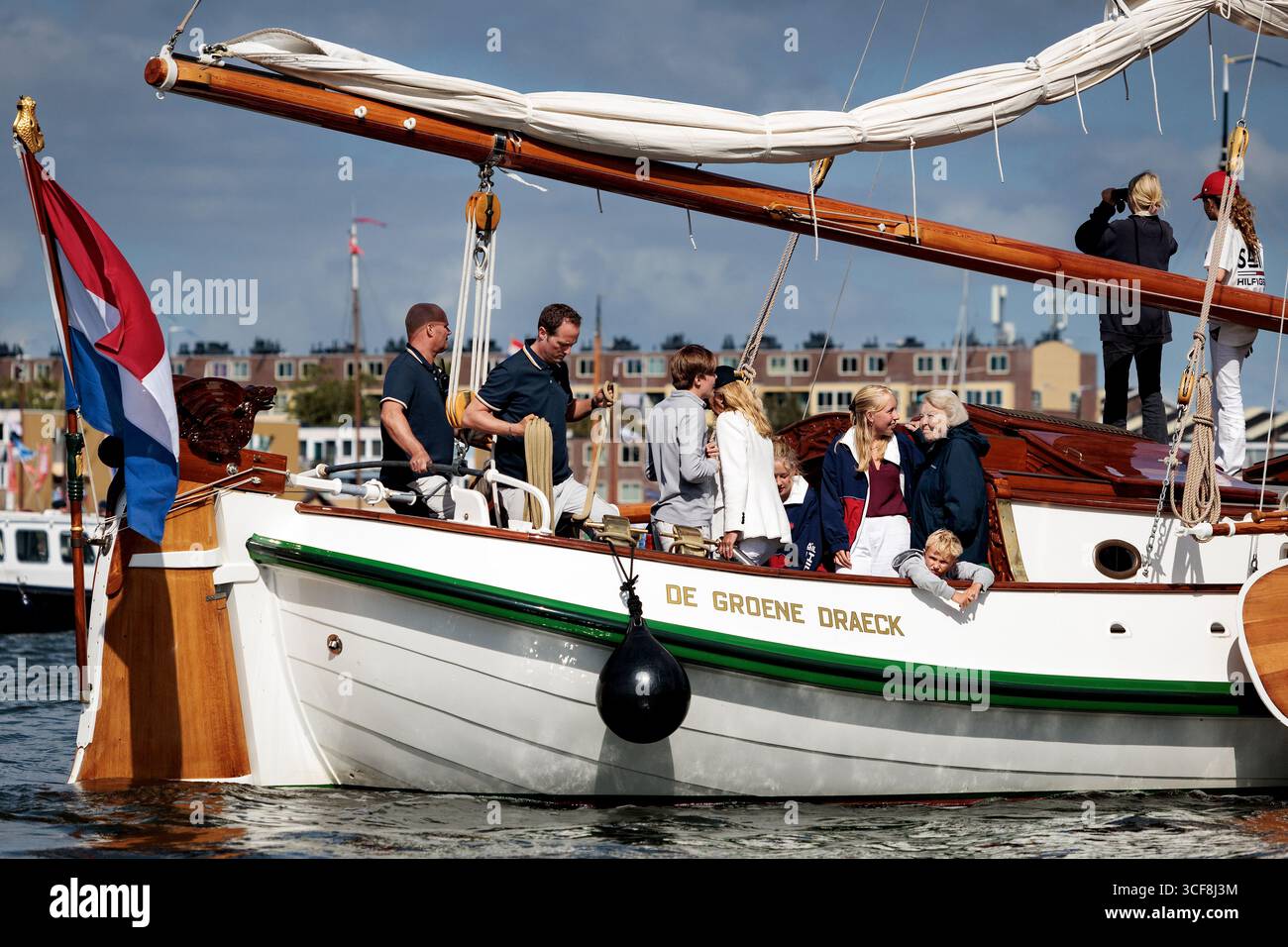 AMSTERDAM – Princess Beatrix on the Groene Draeck during Sail2025. This ...