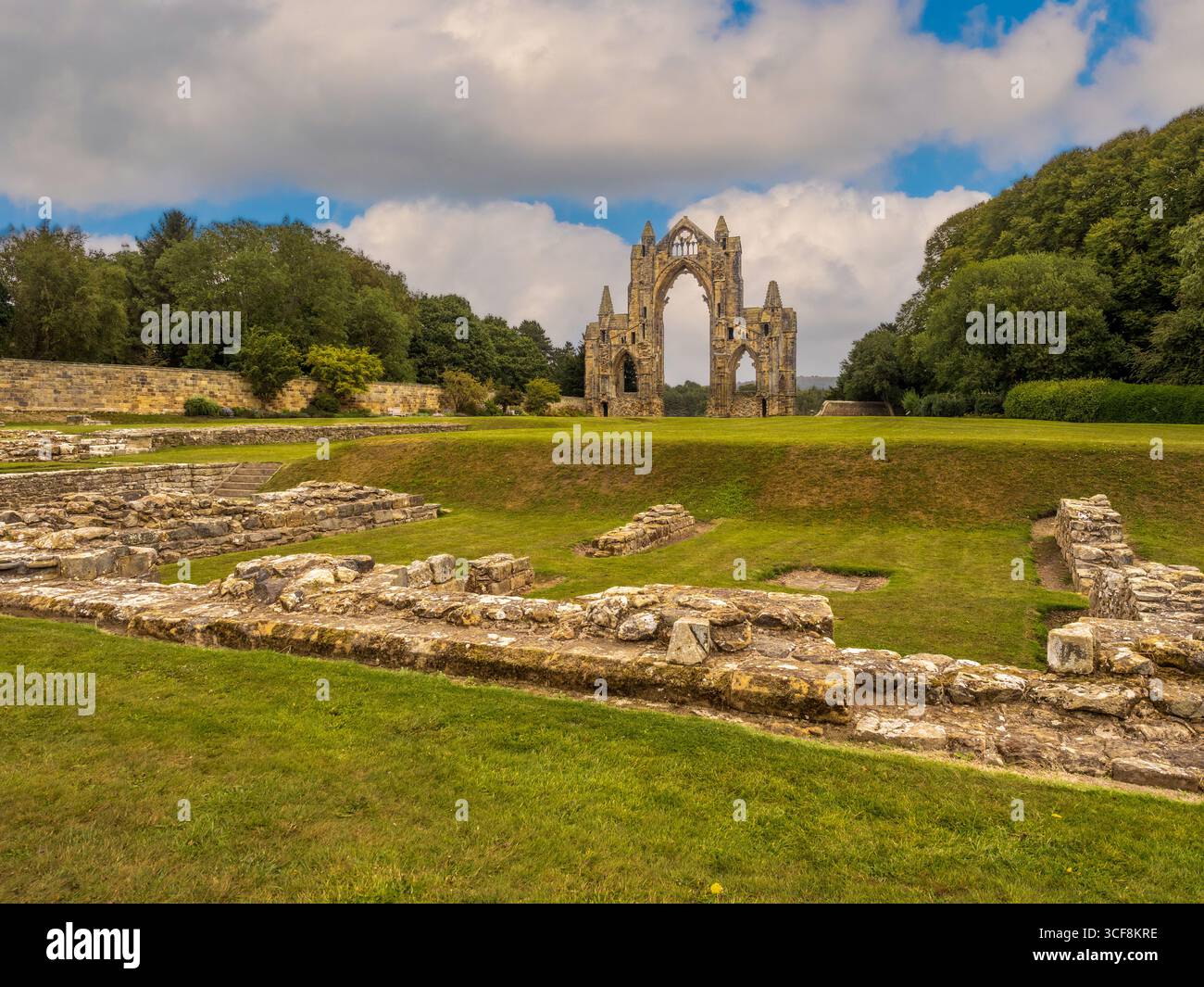 The historic ruins and excavated foundations of the 12th-century ...