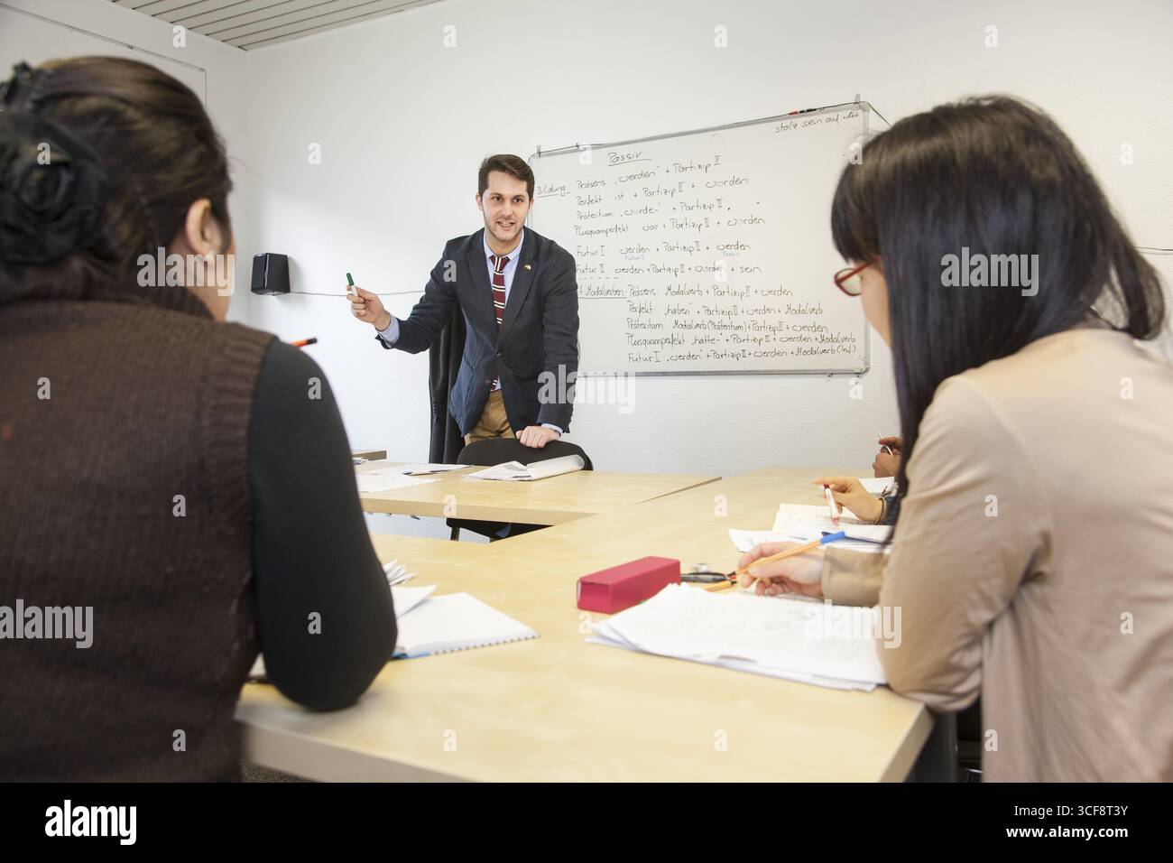Teacher with students, German course at a language school, Duesseldorf ...