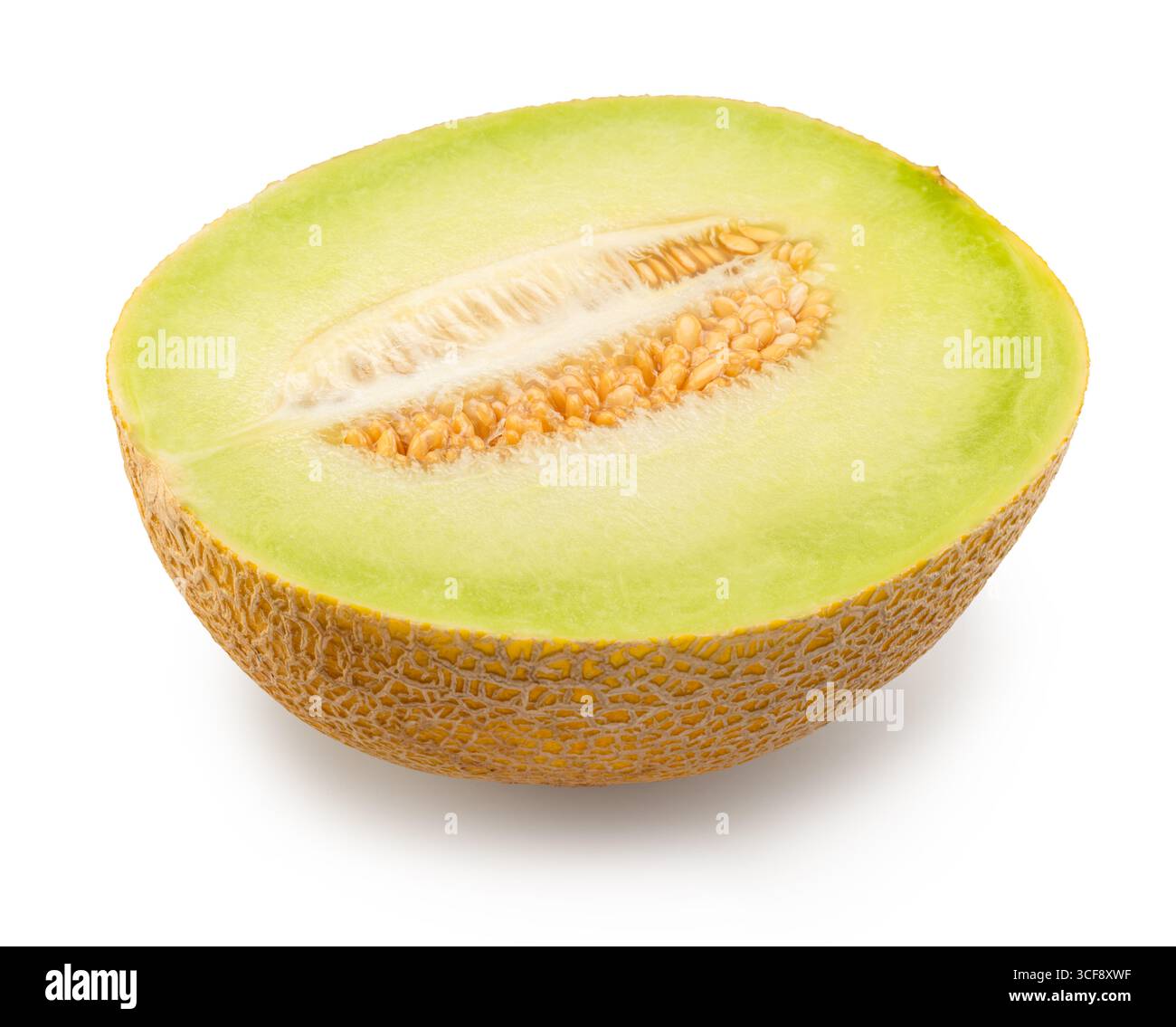 Galia melon cross section with juicy yellow-green flesh isolated on ...