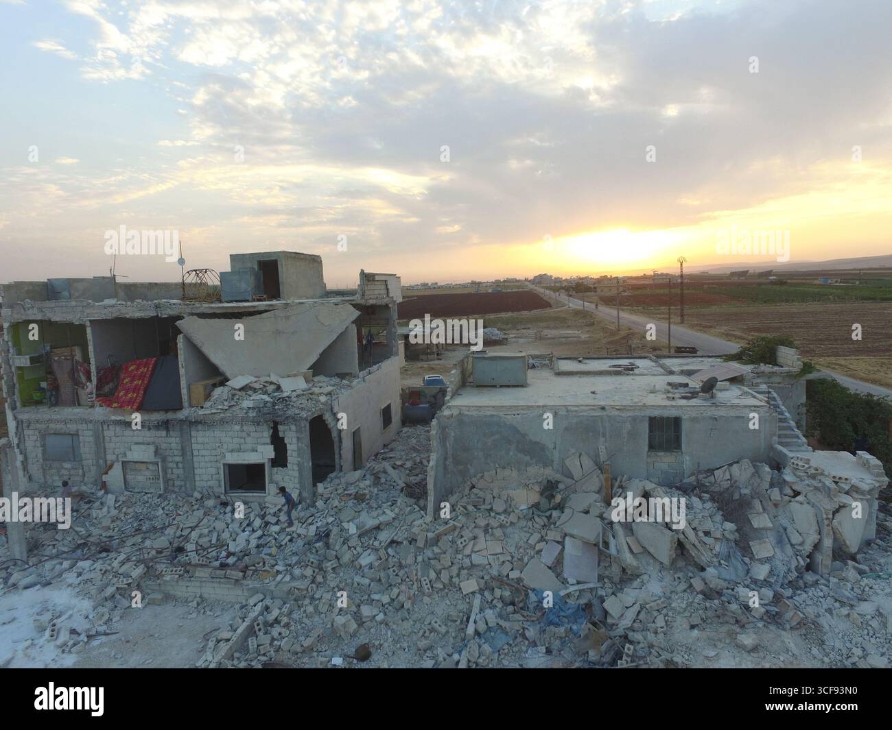 An aerial view shows the destruction of homes caused by the powerful ...