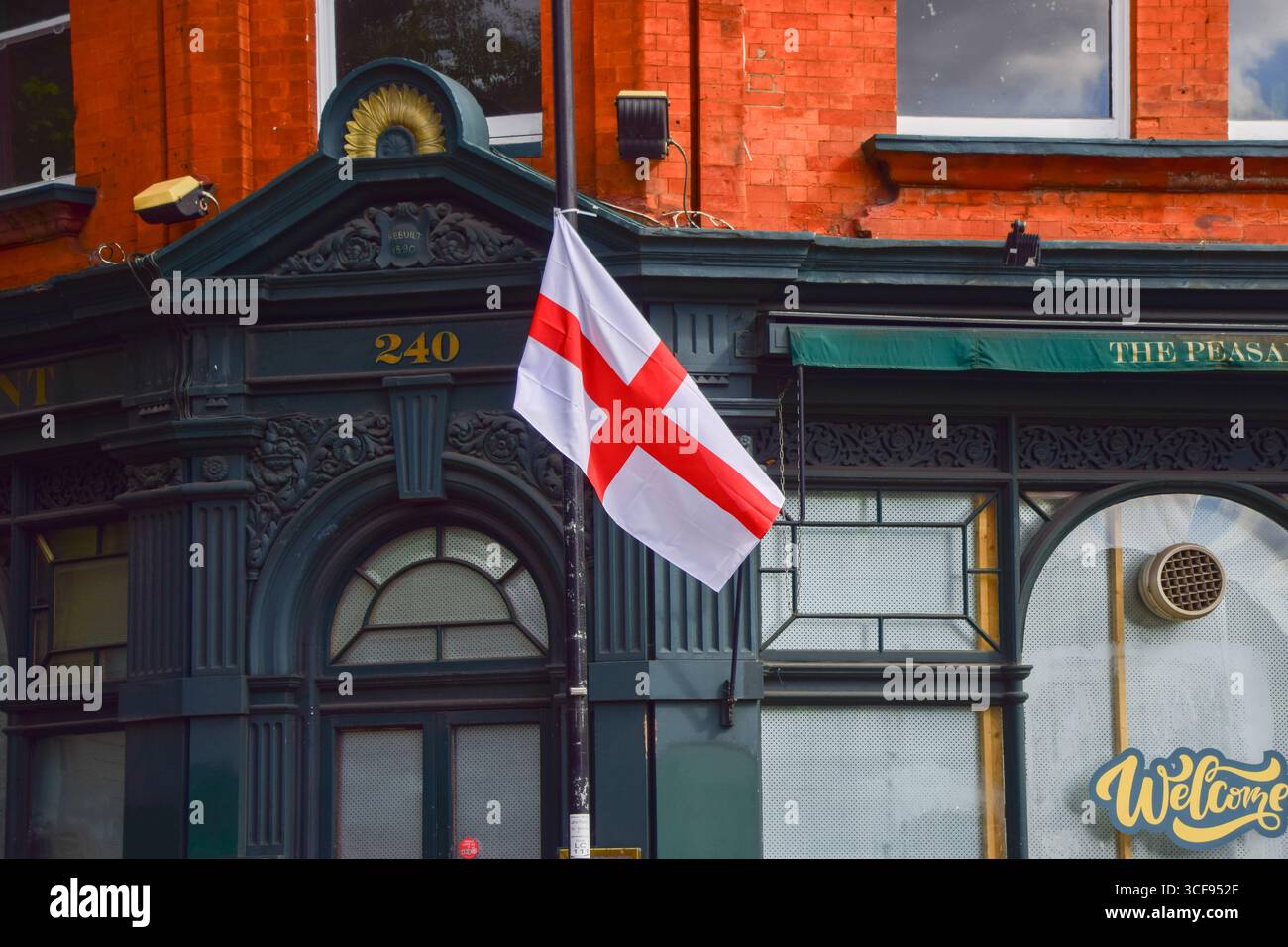 London, UK. 21st August 2025. An English flag, the St George's Cross ...
