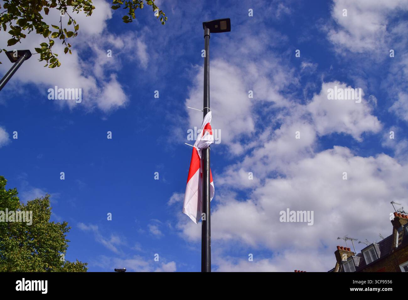 London, UK. 21st August 2025. An English flag, the St George's Cross ...