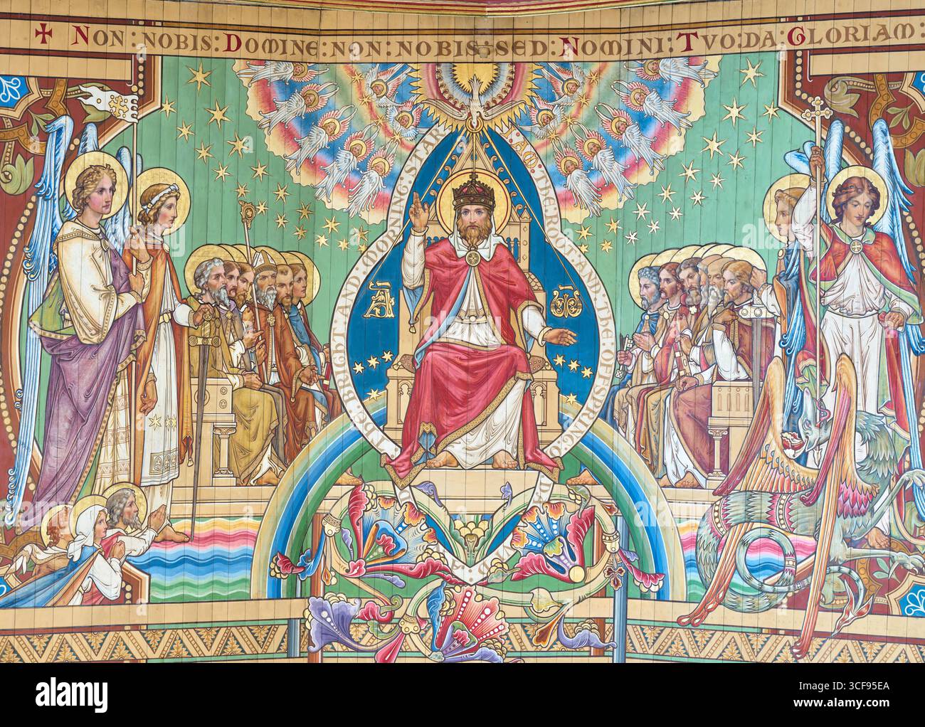 Painted wooden ceiling, of the risen Jesus Christ as king, over the ...