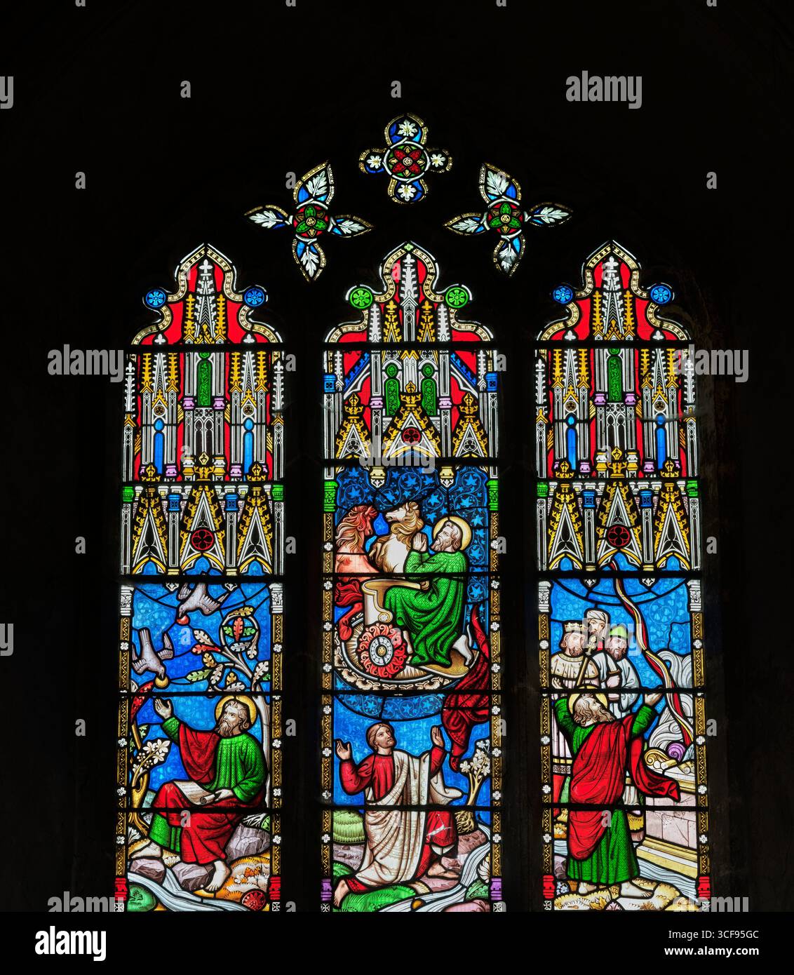 Stained glass window, of episodes in the life of the jewish prophet ...