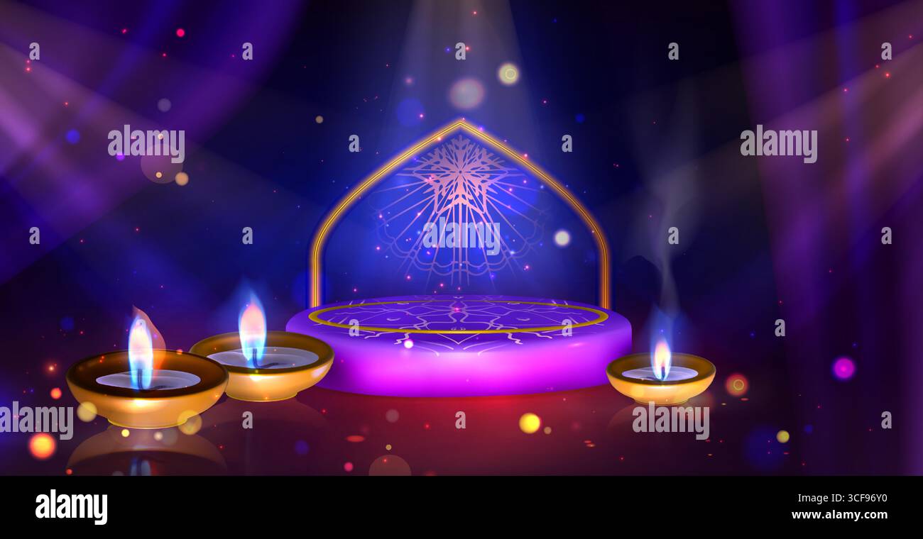 Happy Diwali background with glowing lantern and festive podium for ...