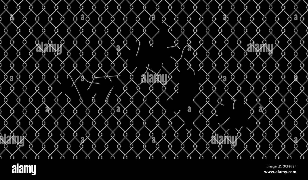 Chain link fence mesh pattern with torn metal texture and broken wire ...