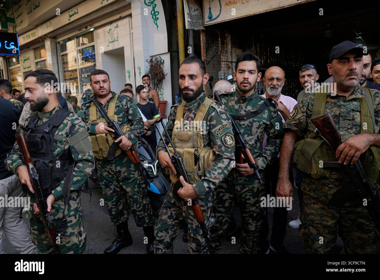 Palestinian gunmen from the National Security Forces, stand at the ...