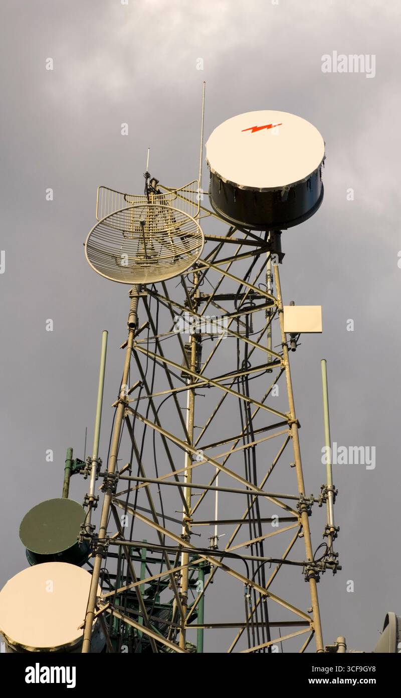 Communications towers on hilltop overlooking Honolulu, Oahu, Hawaii ...
