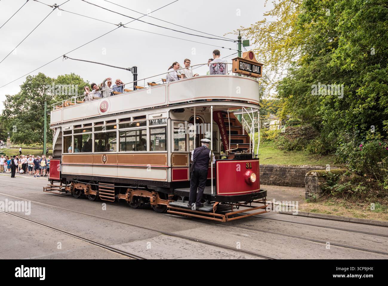 Vintage open-top double-deck tram, Blackpool 31, operating at Beamish ...