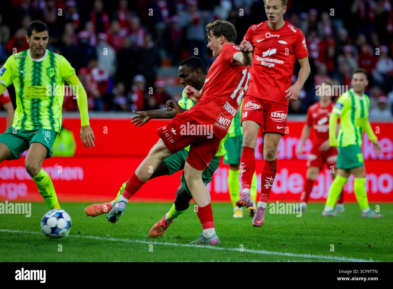 Bergen 20250821. Brann's Jonas Torsvik celebrates his 2-1 goal during ...