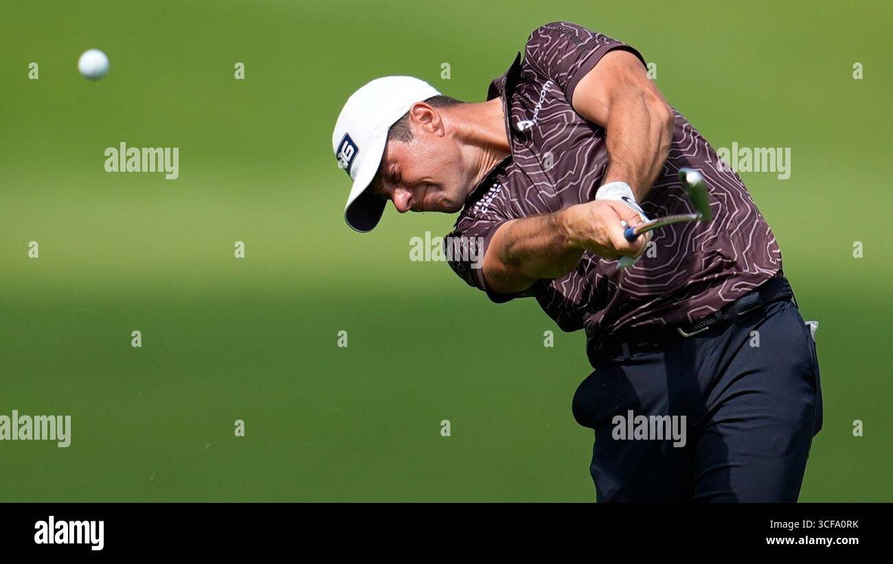 Viktor Hovland, of Norway, hits from the first fairway during the first ...