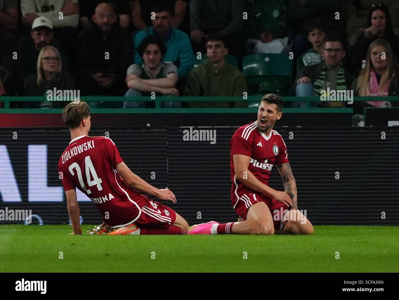 Legia Warsaw's Pawel Wszolek (right) celebrates with Jan Ziolkowski ...