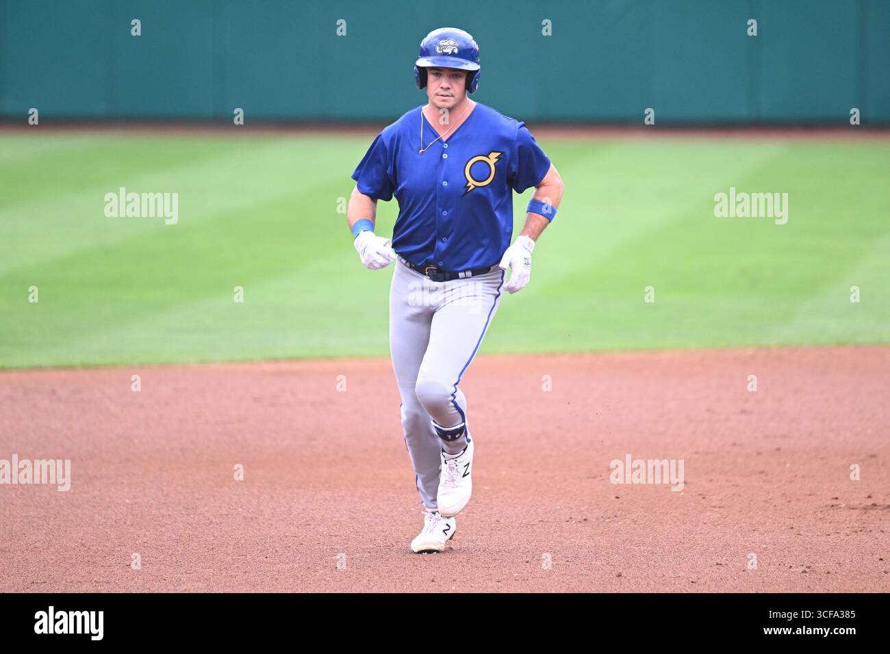 August 21, 2025: Omaha Storm Chasers infielder Bobby Dalbec (19) heads ...