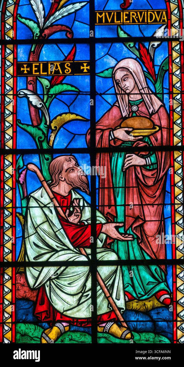 Stained glass (19th century) of Elijah and the Widow of Zarephath Stock ...