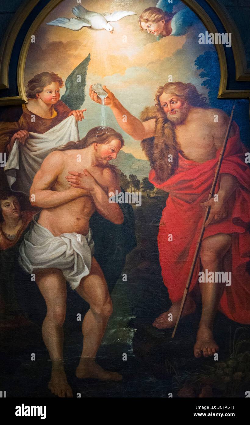 Painting (19th century) of Baptism of Jesus by John the Baptist in the ...