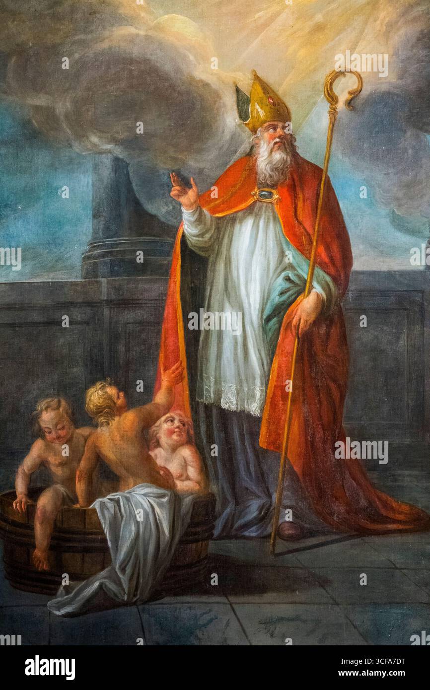 Painting (19th century) of Saint Nicholas, bishop of Myre, and the ...