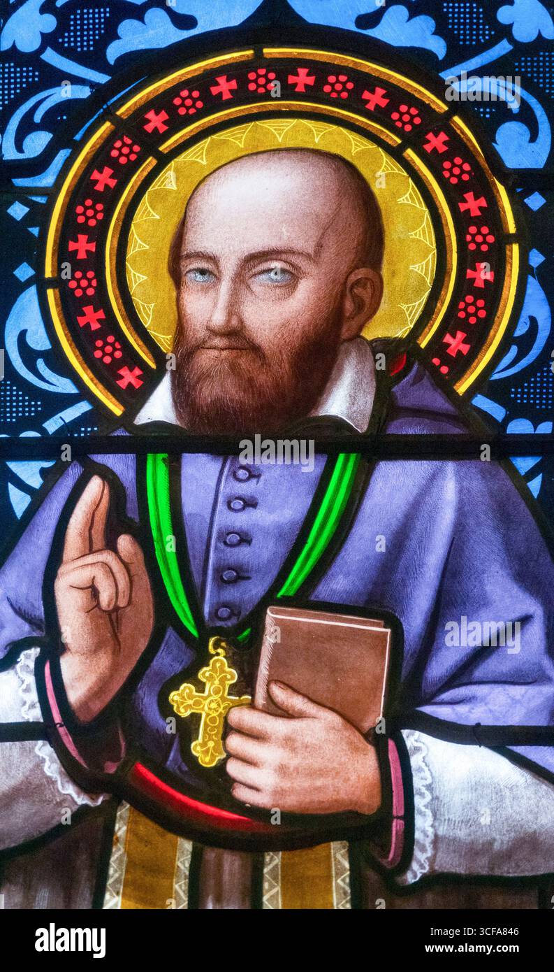 Stained glass (19th century) of St. Francis de Sales. Doctor of the ...