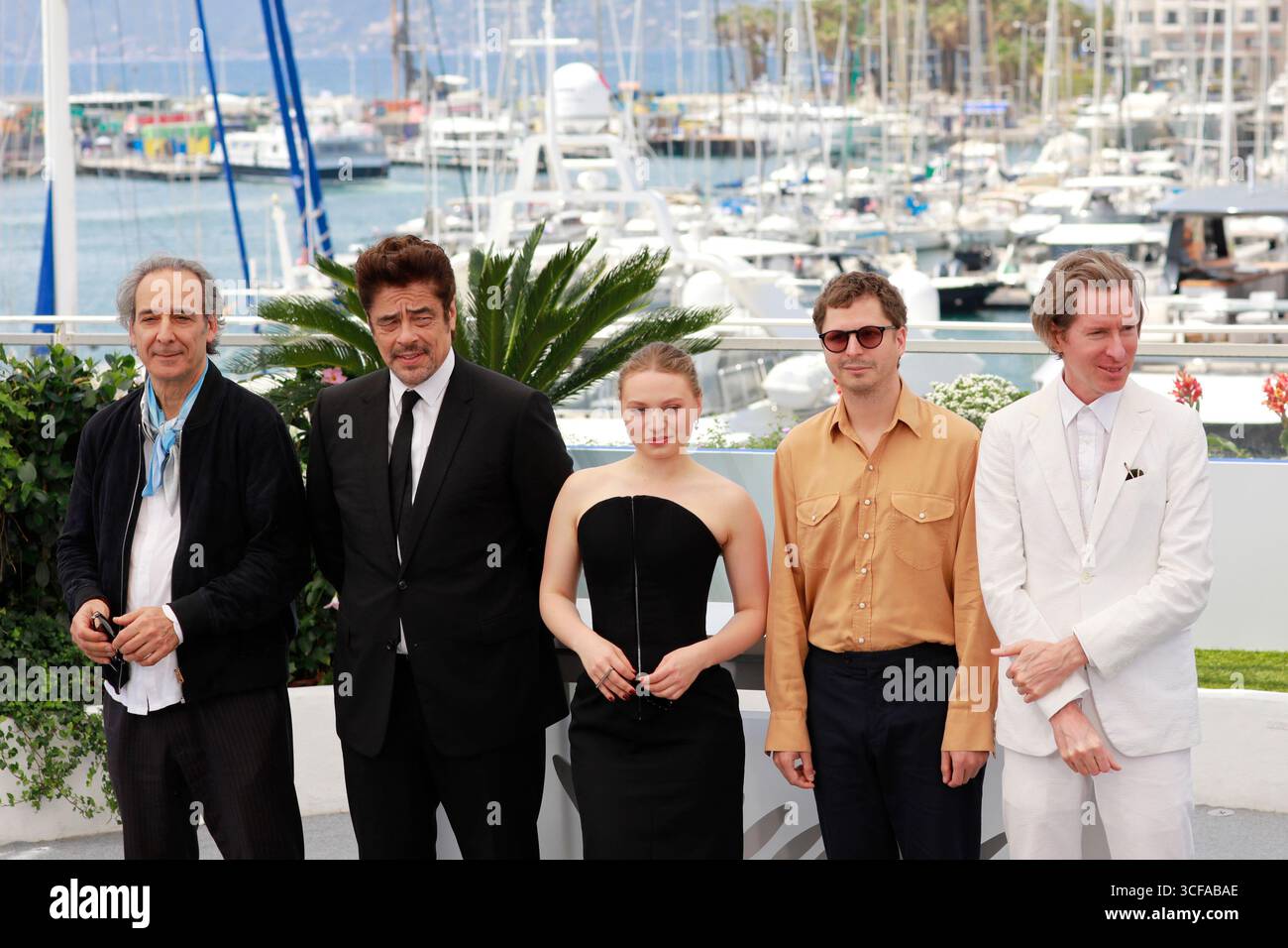 A. Desplat, Benicio del Toro, Mia Honey Threapleton, Michael Cera and Wes Anderson with "The ...