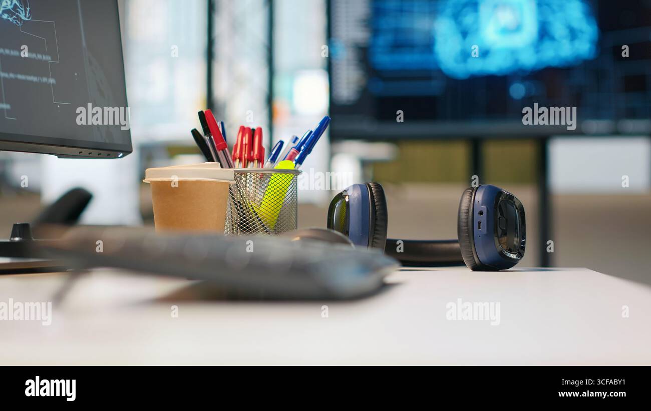 PC monitor on startup office desk showing artificial intelligence ...