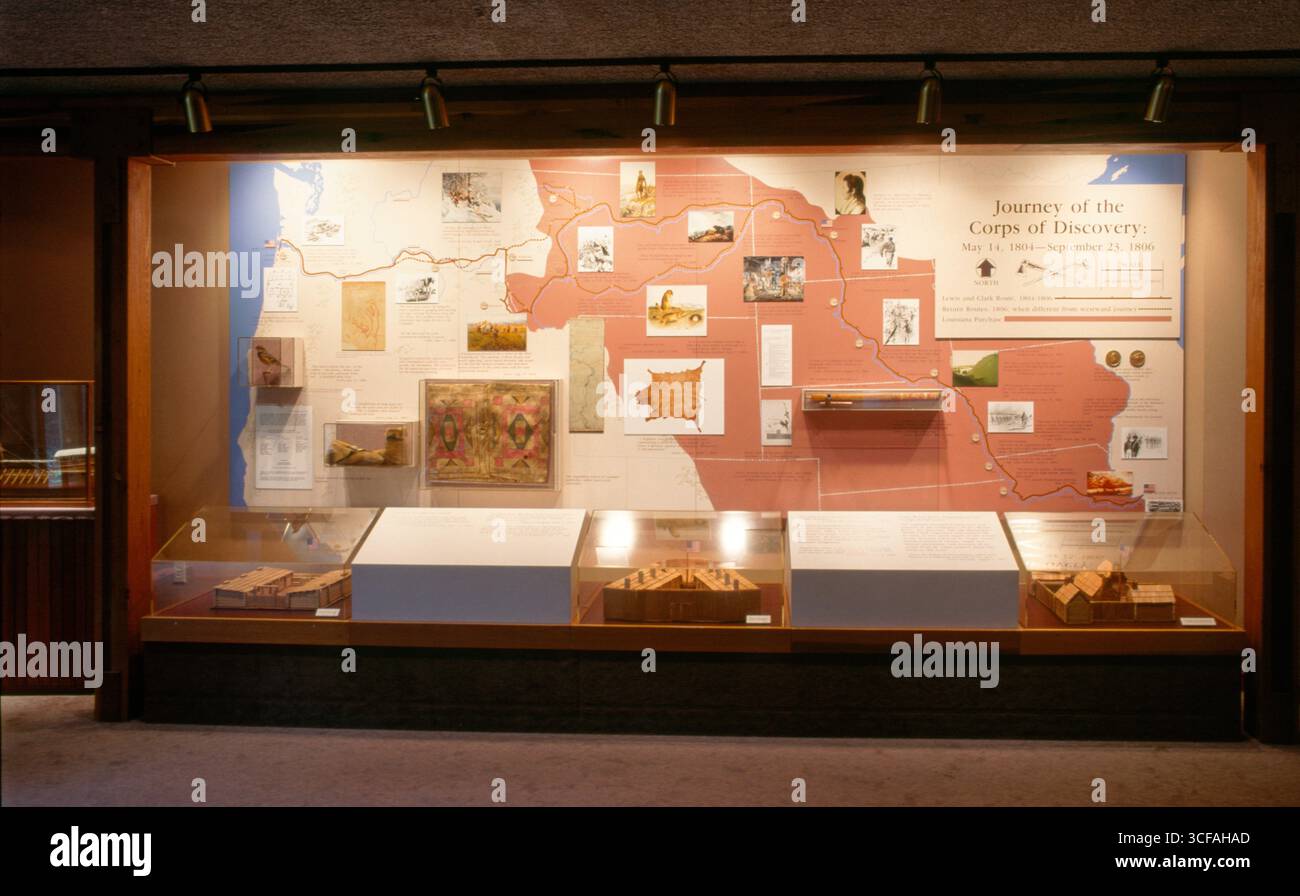 The exhibit room of the visitor center with displays and artifacts ...