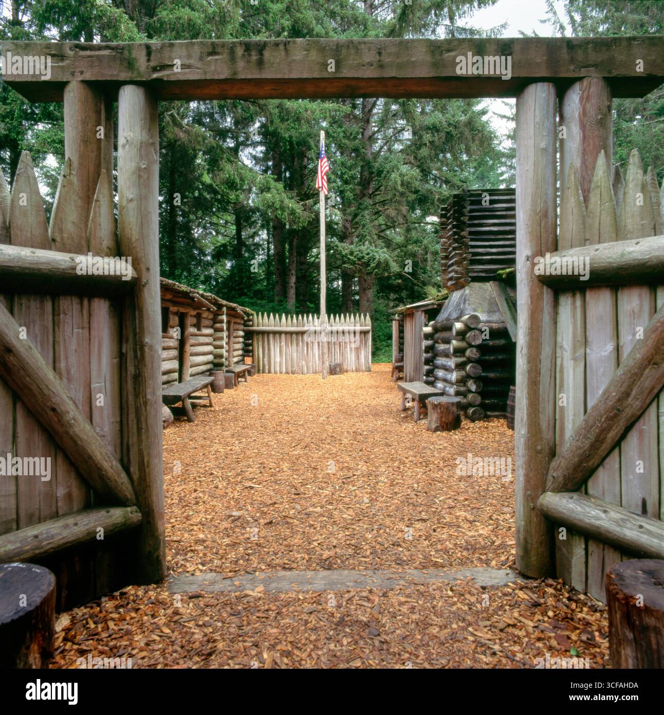 Looking in through the main gate of Fort Clatsop, Fort Clatsop National ...