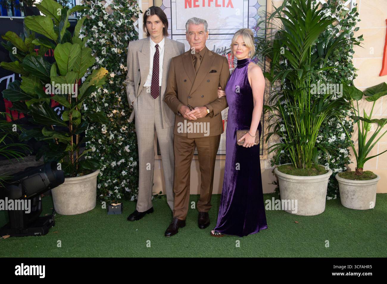 London, UK. 21 Aug, 2025. Pictured: Pierce Brosnan with son Dylan Brosnan and Granddaughter ...