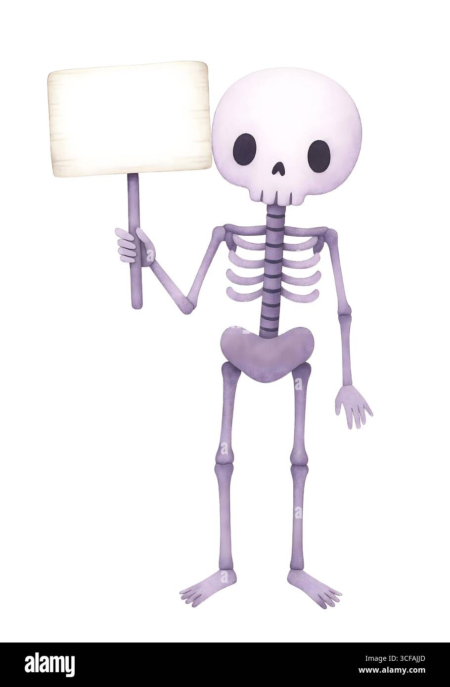 Cute Halloween Skeleton with Sign Watercolor Illustration, Spooky Skull ...
