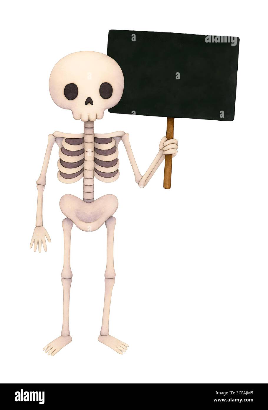 Cute Halloween Skeleton with Sign Watercolor Illustration, Spooky Skull ...