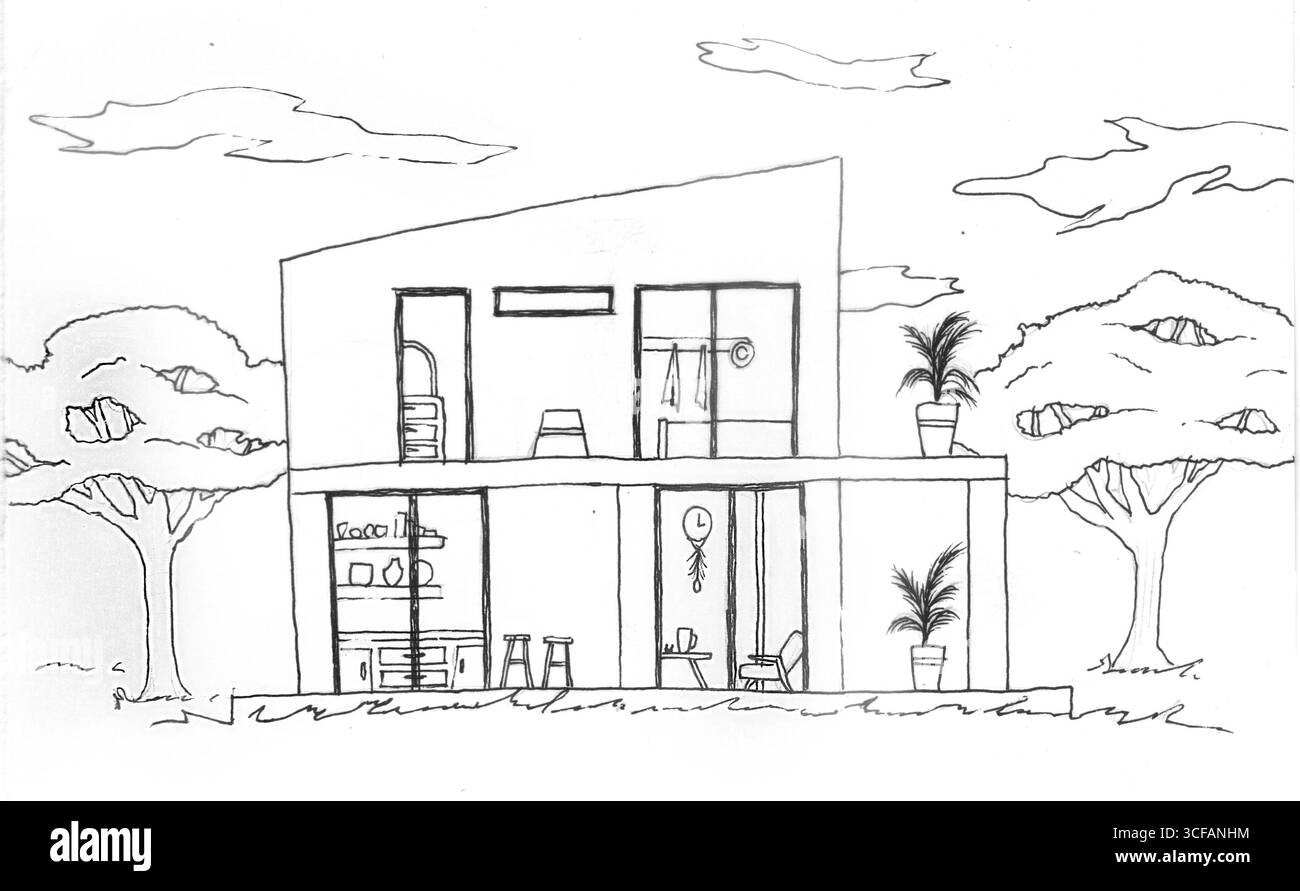 Office building line drawing Black and White Stock Photos & Images - Alamy