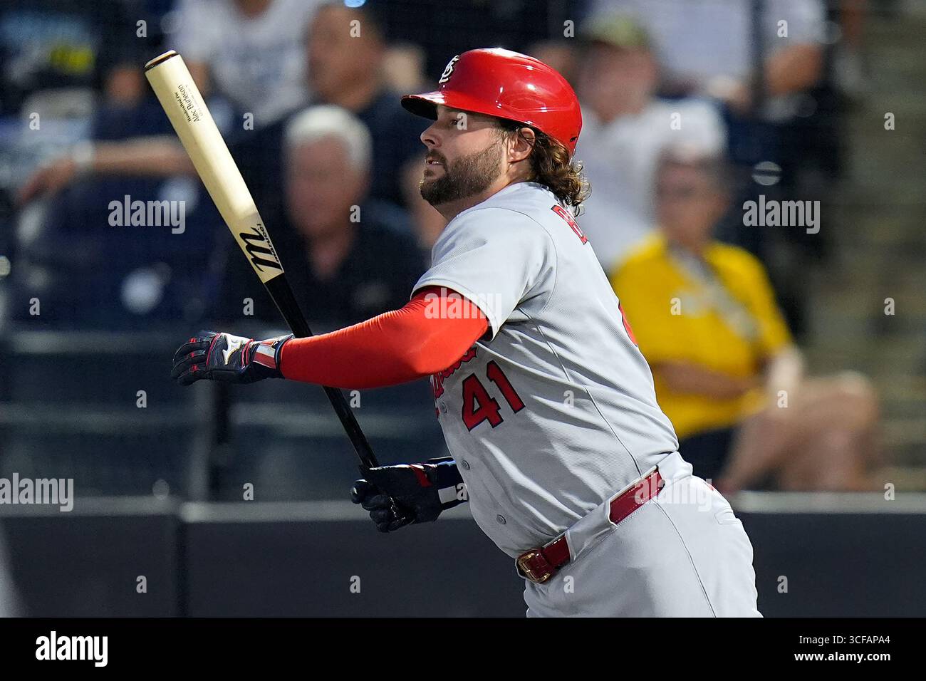 St. Louis Cardinals' Alec Burleson watches his two-run single off Tampa ...