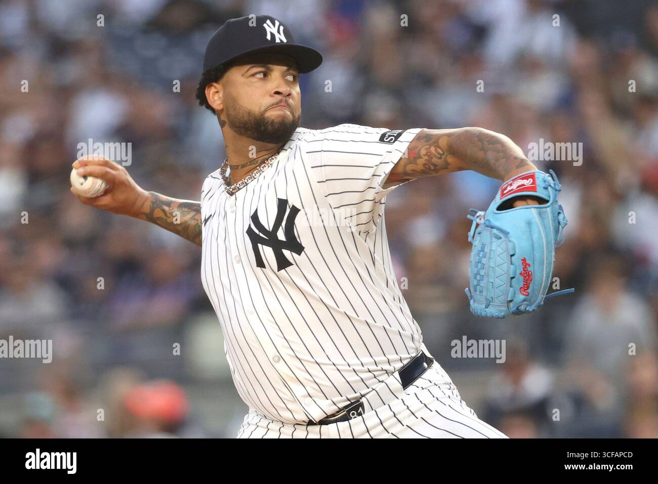 New York Yankees pitcher Luis Gil throws during the first inning of a ...
