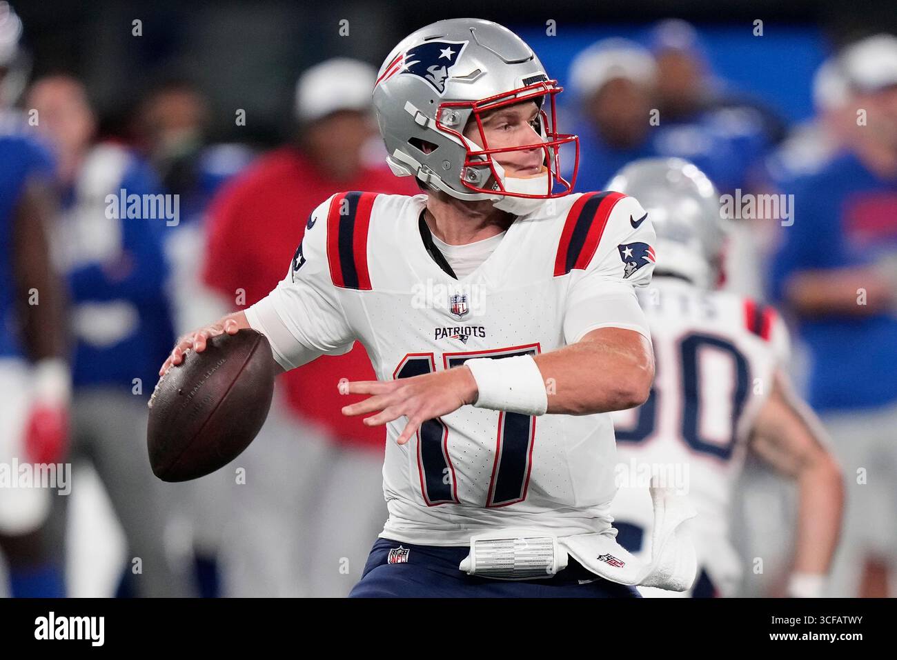 New England Patriots quarterback Ben Wooldridge (17) passes against the ...