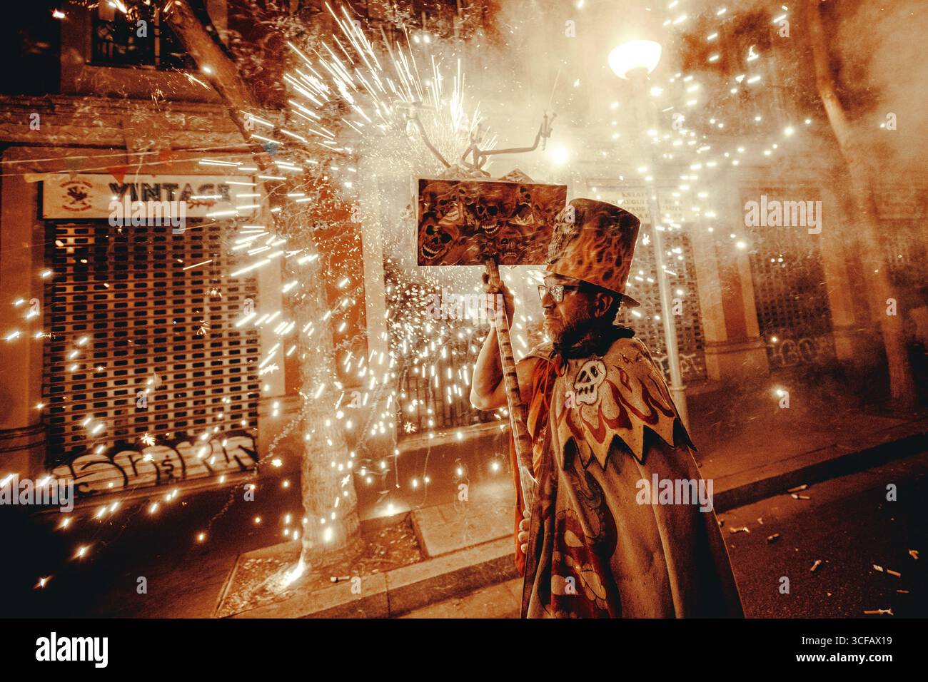 Barcelona, Spain. 21 August, 2025: Fire runners in devil costumes ...