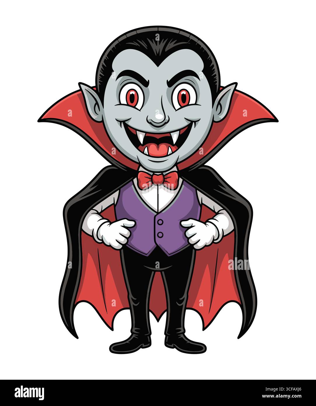 Cute Vampire with Red Cape and Bow Tie Halloween Illustration Stock ...