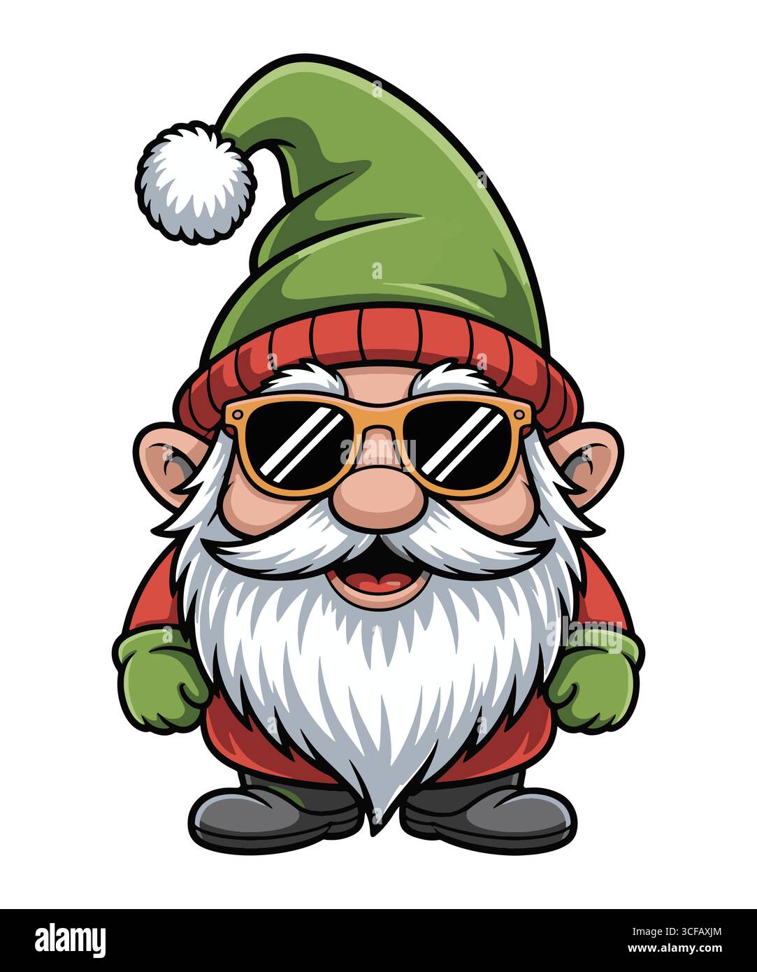 Cool Santa Gnome with Sunglasses and Green Hat Illustration Stock ...