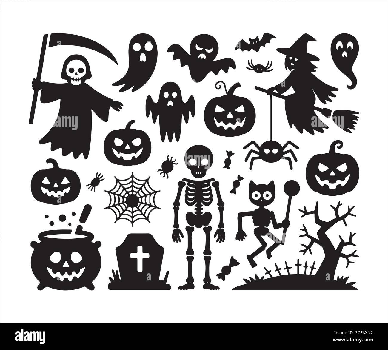 Halloween Spooky Clipart: Ghosts, Pumpkins, Skeletons, and Witches ...