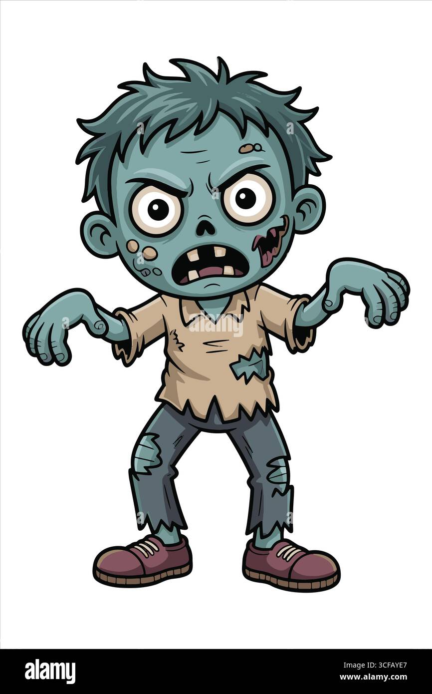 Cartoon Zombie Character with Tattered Clothes and Angry Expression ...