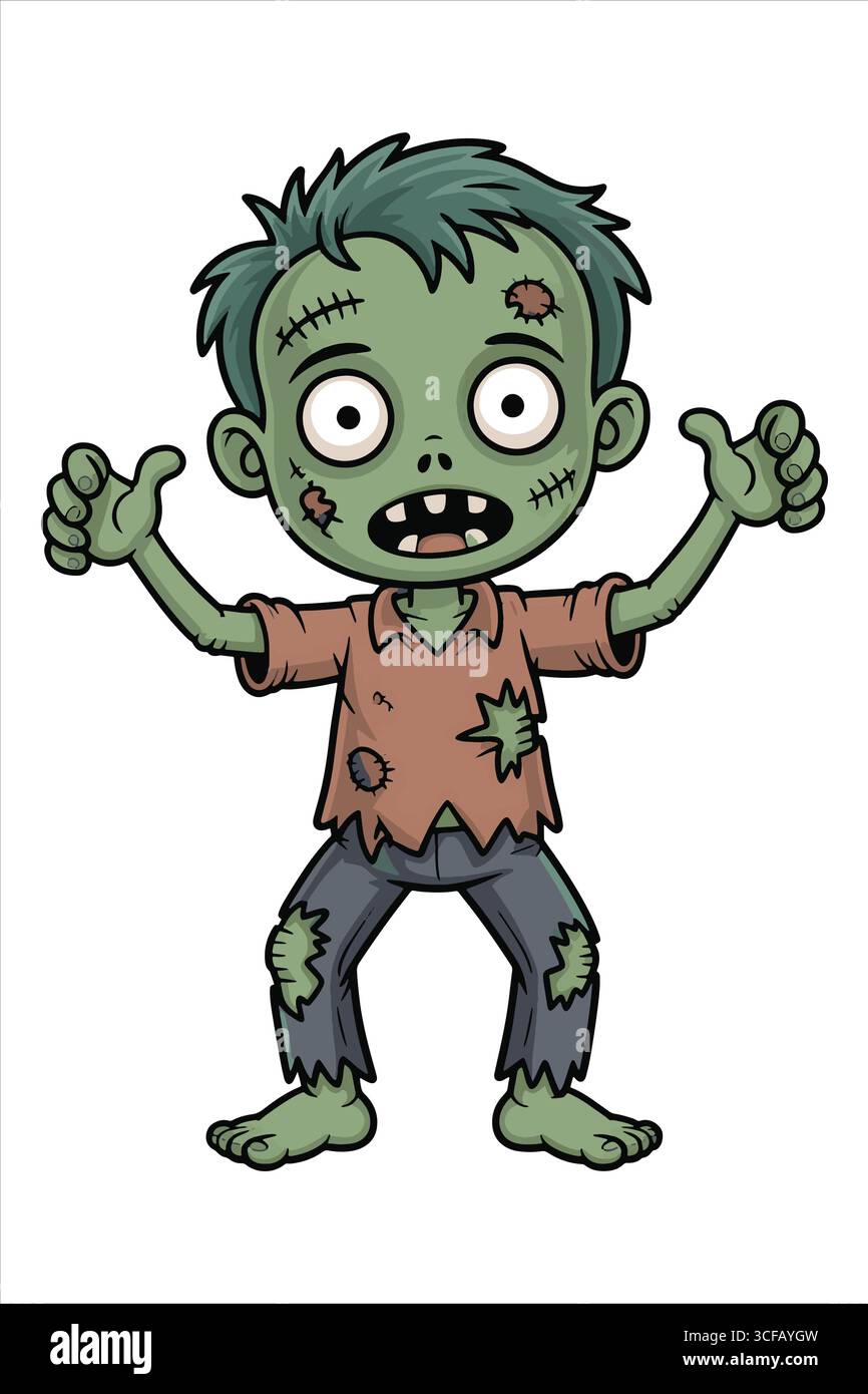 Cartoon Zombie with Outstretched Arms and Tattered Clothes Stock Vector ...