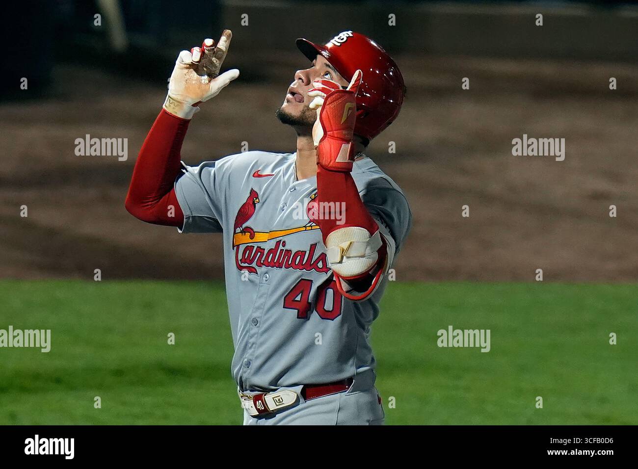 St. Louis Cardinals' Willson Contreras celebrates after his solo home ...