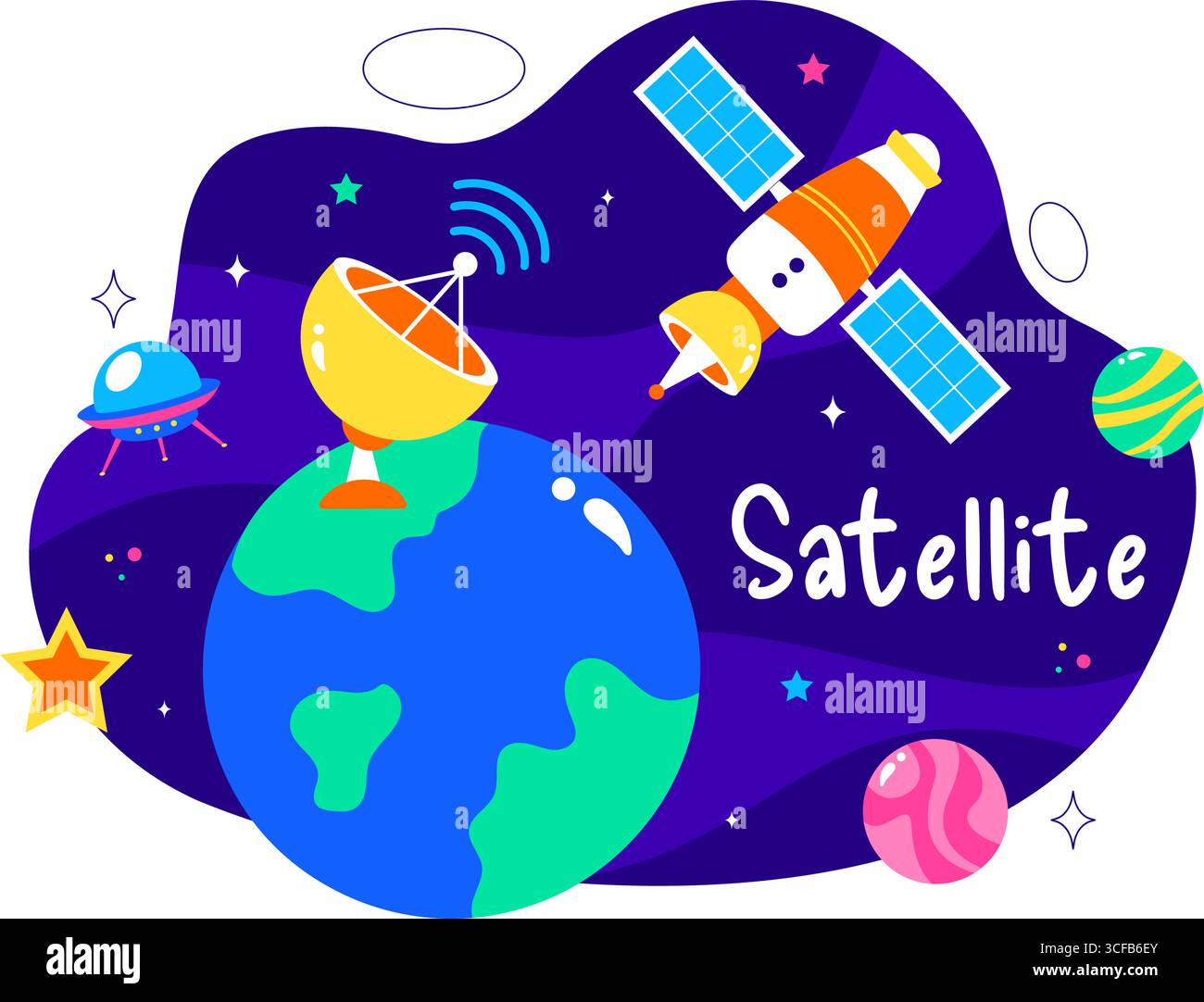 Satellite Internet Technology Vector Illustration featuring Satellites ...