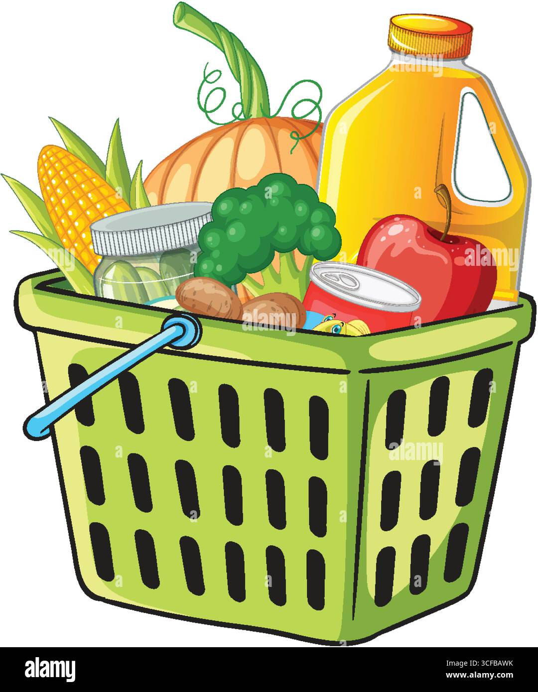 Vector illustration of a green shopping basket containing vegetables ...