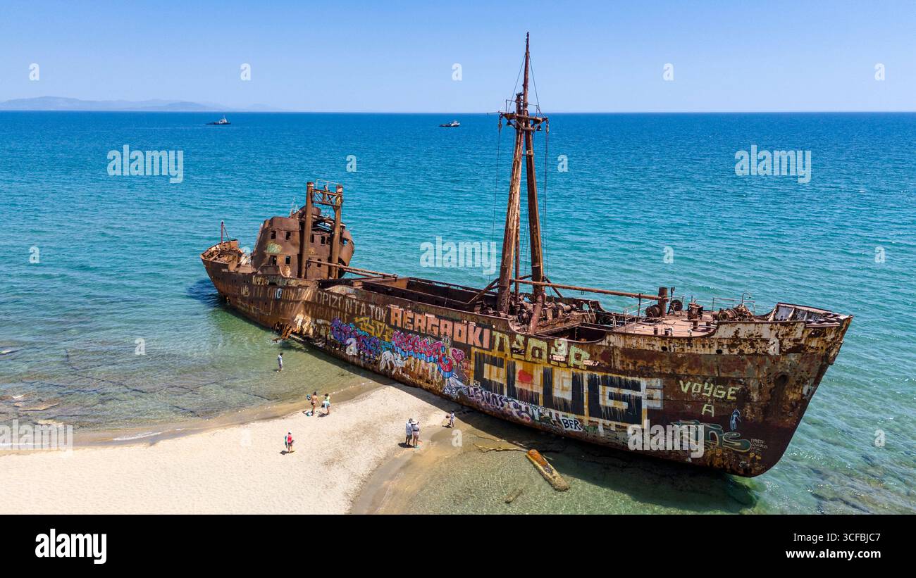 Valtaki beach with Dimitrios Shipwreck. Greece Stock Photo - Alamy