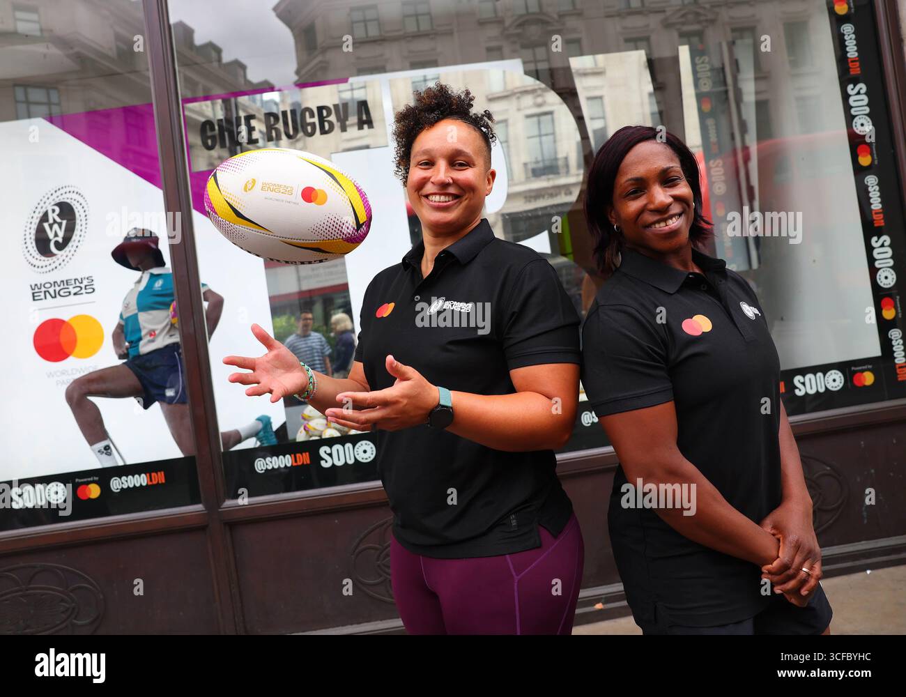 EDITORIAL USE ONLY (left to right) former England rugby players, Maggie ...